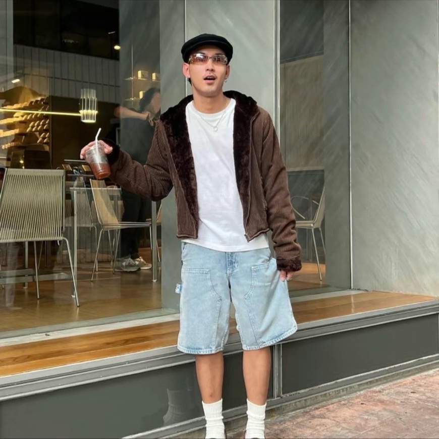 [Ouch] Raven Double Knees Jort กางเกงยีนส์ขา 3 ส่วน | Shopee Thailand