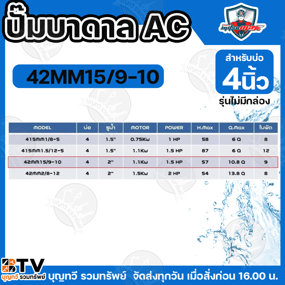 Mitsumax ปั๊มบาดาล สำหรับลงบ่อ 4 นิ้ว กำลัง 1HP 1.5HP 2HP ท่อน้ำออก 1.5 ...