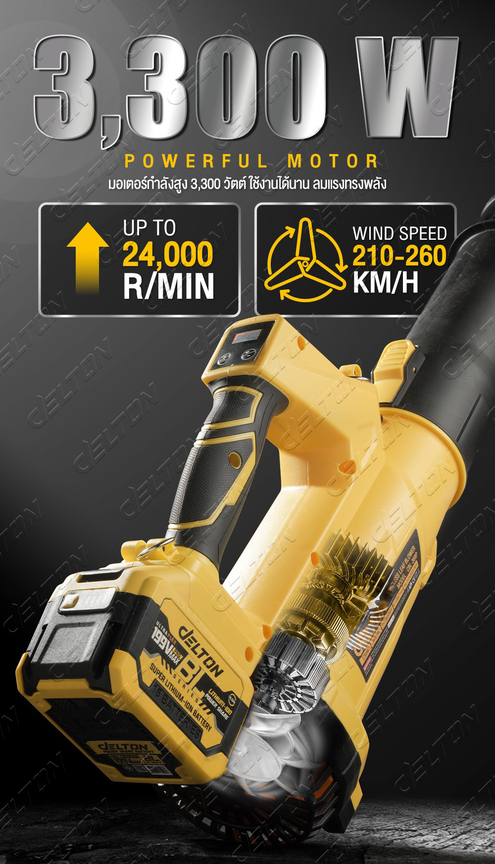 DELTON เครื่องเป่าลมไร้สาย 3,300W BL Series รุ่น CBL-369P ใช้งานร่วมกับ DELTON UltraFlex ...