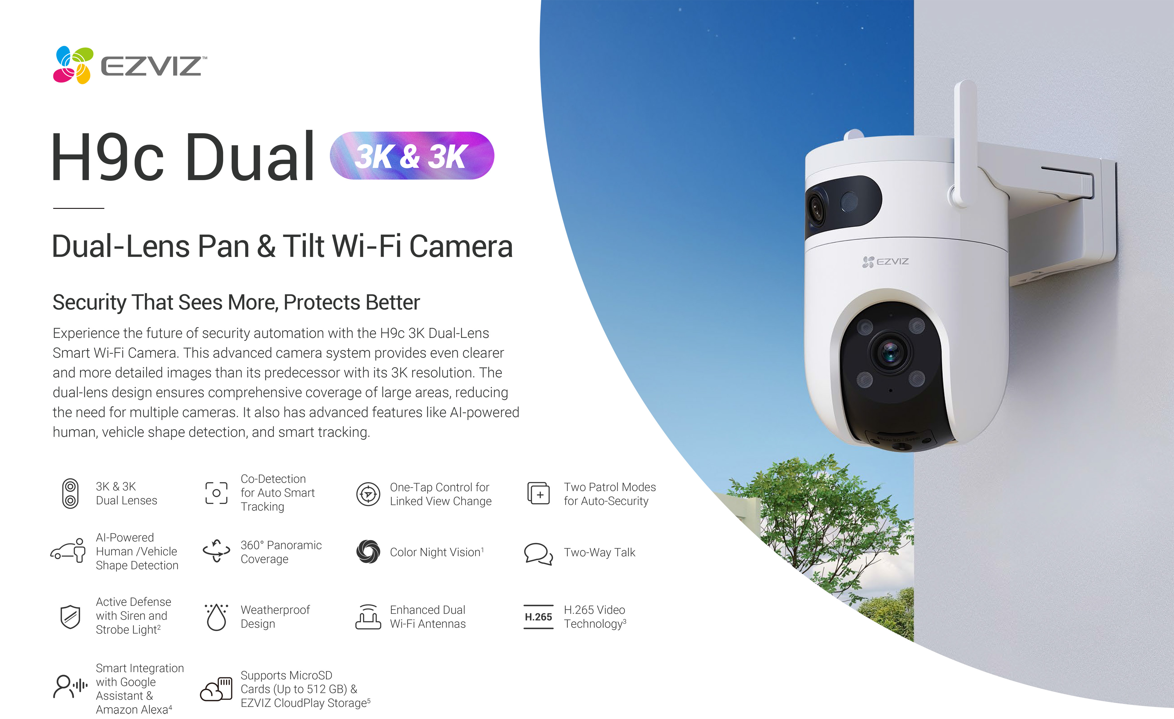 EZVIZ H9c Dual 3K กล้องวงจรปิดระบบ IP WIFI ความละเอียด 3K DUAL LENS ภาพสี 24 ชม. มีไมค์และลำโพง ...