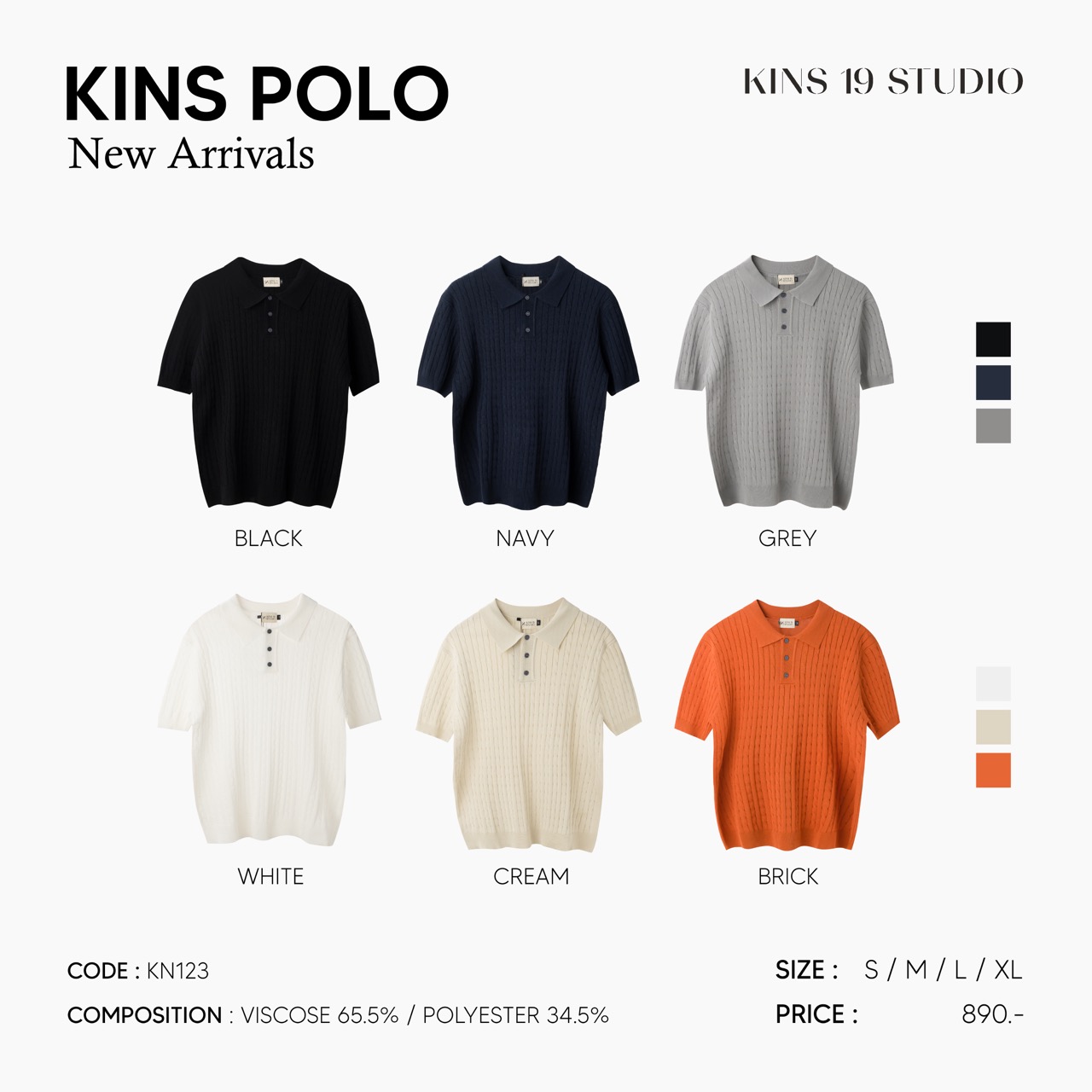 KINS | เสื้อโปโลคอปก โปโลแขนสั้น ทรงสวย มีทั้งหมด 6 สี 4 ไซส์ (KN123 ...