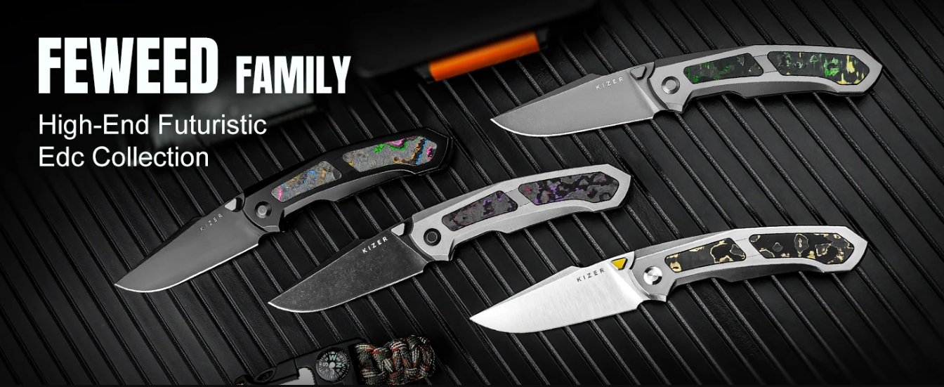 มีดพับ kizer Feweed | S90V | Titanium+ Fat Carbon（Toxic Storm ...