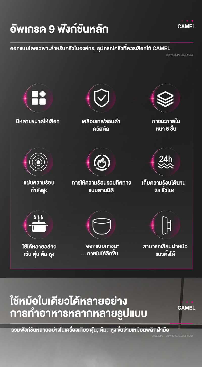 CAMEL หม้อหุงข้าวไฟฟ้าขนาดใหญ่ 6L/8L/10L/13L/18L ไม่ติดหม้อ ข้าวสุกเร็ว รักษาอุณหภูมิได้ยาวนาน ...