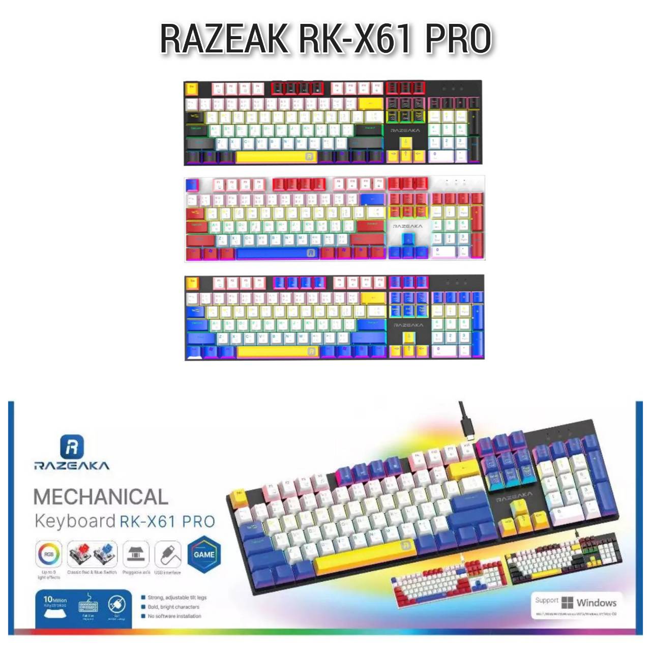 คีย์บอร์ดเกมมิ่งไฟRGB RAZEAK รุ่น RK-X61PRO MECHANICAL ไทย/อังกฤษ ...