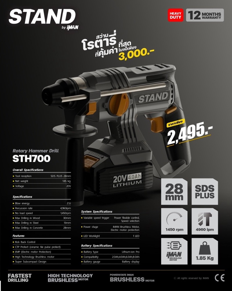 STAND by iMAN รุ่น STH700 ⚡️สว่านโรตารี่ที่แรง ใช้งานง่าย ได้ฟังก์ชั่น ...