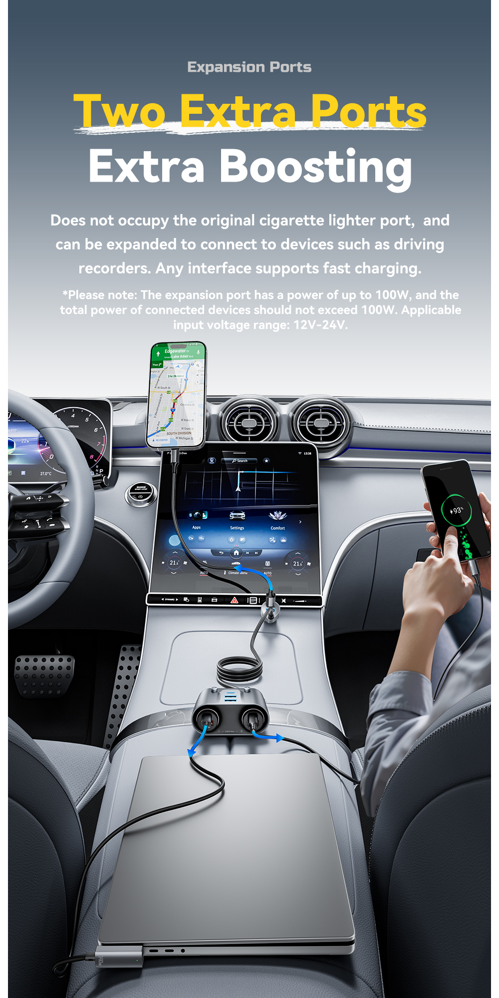 Essager 150W 3A+2C เครื่องชาร์จในรถยนต์ อินเทอร์เฟซที่จุดบุหรี่ขยาย ...