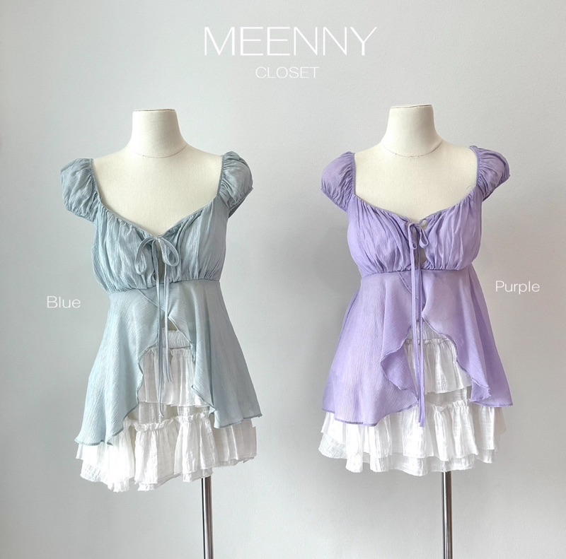 Meenny Closet | GN05 เสื้อเเขนตุ๊กตาดีเทลโบว์ผ่าหน้า MEENNY | Shopee Thailand