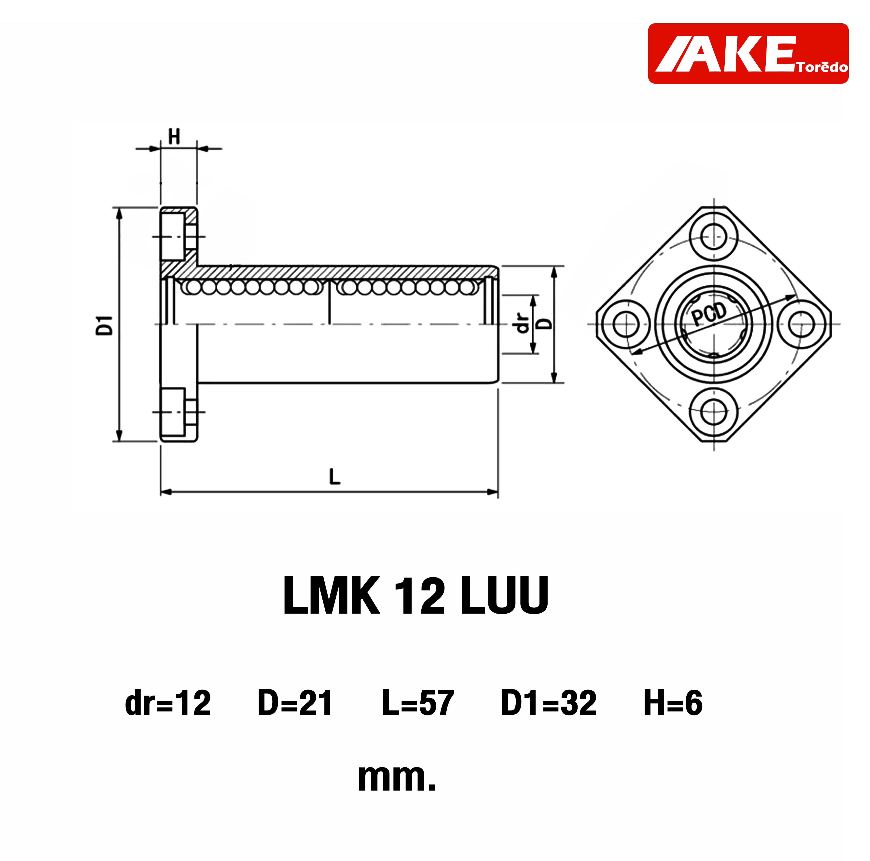 LMK6LUU LMK8LUU LMK10LUU LMK12LUU ลีเนียร์แบริ่งบุชชิ่ง ( LINEAR BALL ...