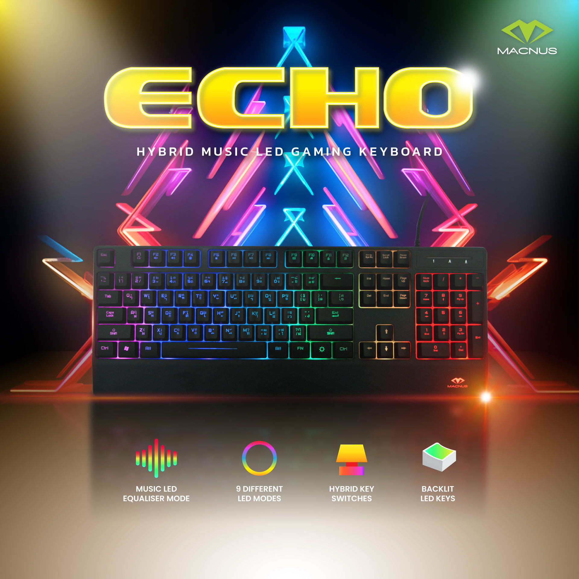Best Seller!! คีย์บอร์ดเกมส์มิ่ง ยี่ห้อ MACNUS รุ่น ECHO HYBRID MUSIC ...