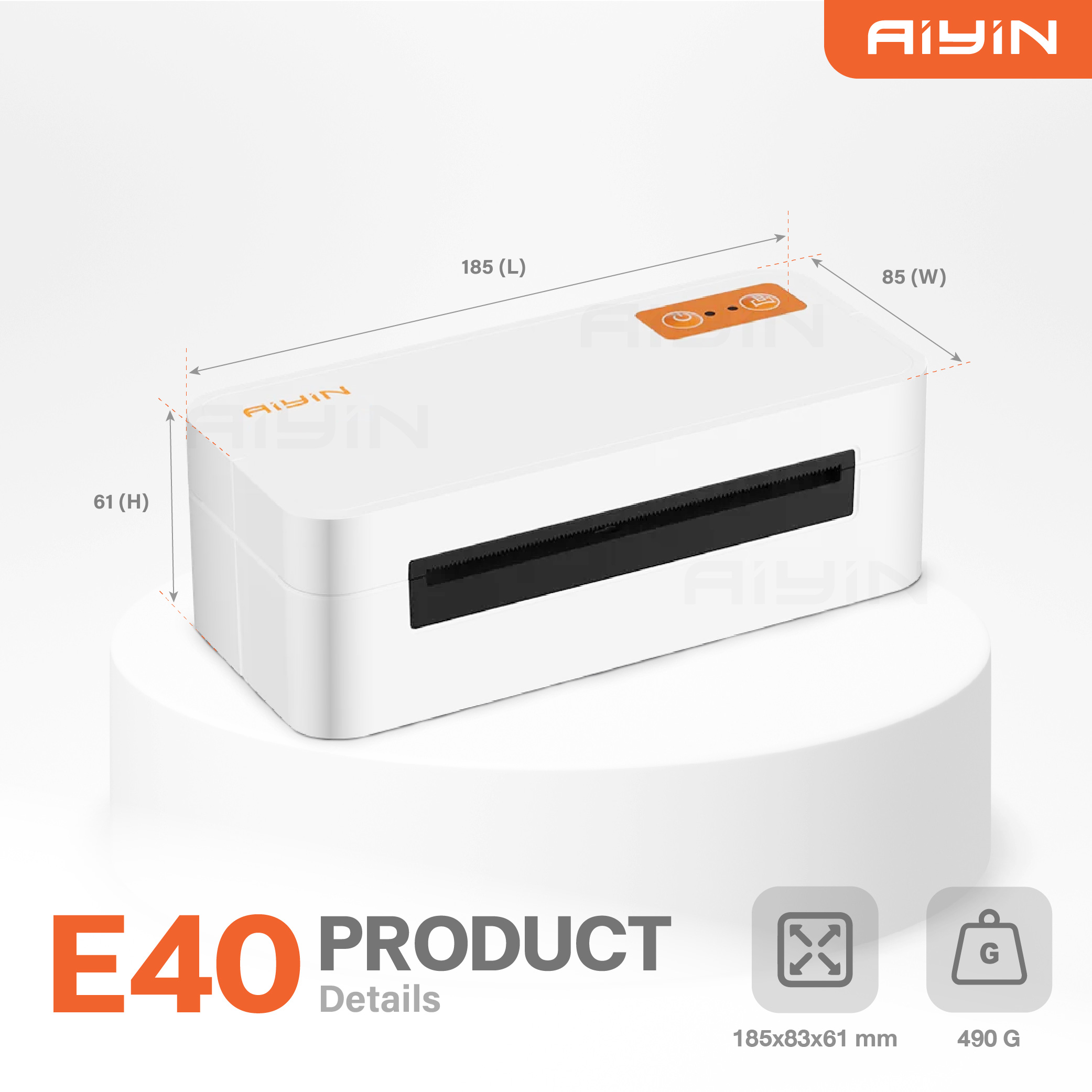 AiYin E40 เครื่องพิมพ์ฉลากสินค้า เครื่องปริ้นความร้อน ใบปะหน้า Label Printer USB BT หน้ากว้าง 25 ...