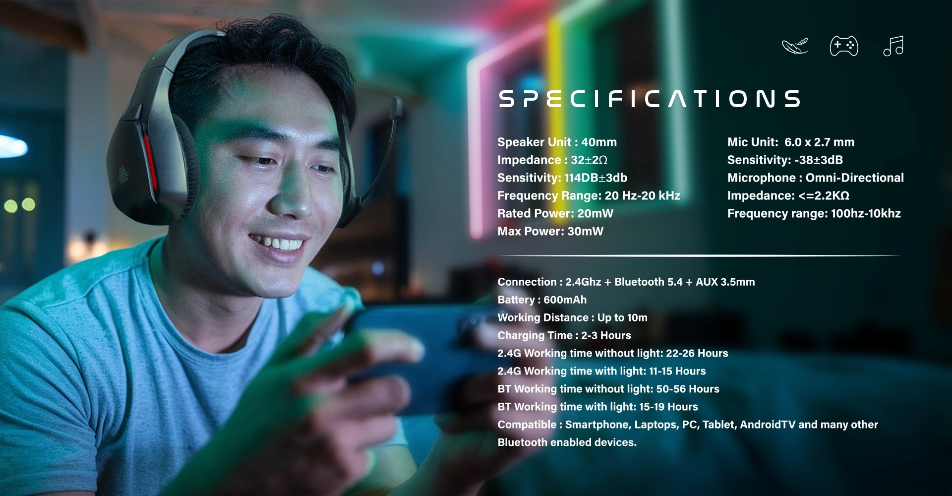 ส่งด่วน หูฟังเกมมิ่งไร้สาย EGA TYPE H16 H17 H18 bluetooth, Wireless,สาย ...