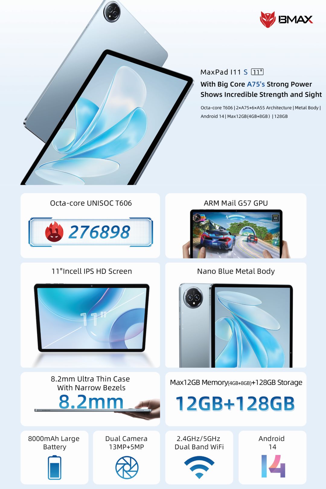 🇹🇭 (ส่งไว) BMAX i11S Tablet 11" IPS In-cell RAM 12GB (4GB+8GB) ROM128GB ...