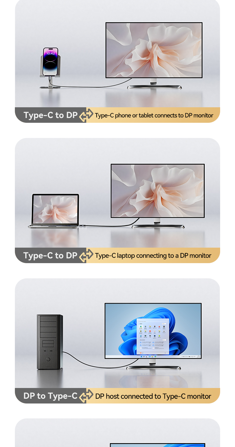 ⚡ส่งจาก กทม⚡Jasoz สายเคเบิ้ลแปลง USB C Type C to DP (DisplayPort) 8K ...