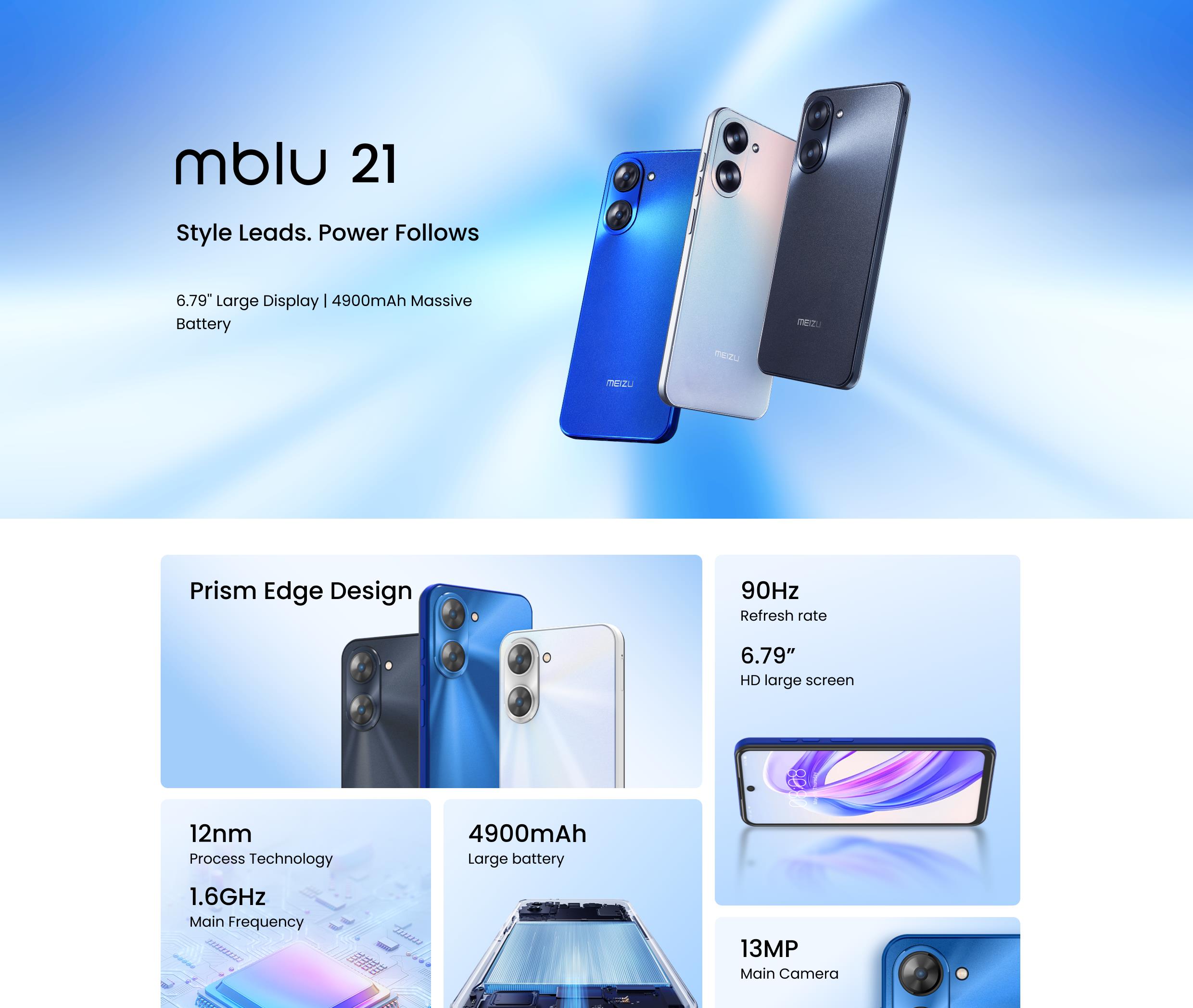 MEIZU MBlu 21 โทรศัพท์ I 4+64GB I จอ 6.79" รีเฟรช 90Hz I แบตเตอรี่ ...