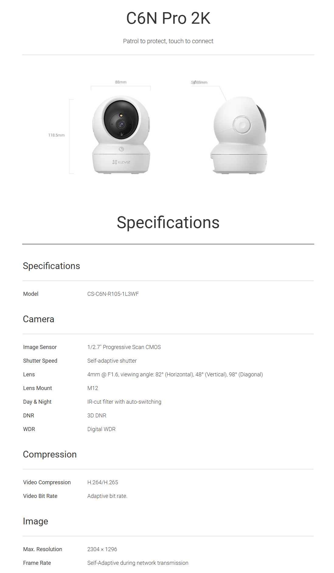 (ใหม่) Ezviz รุ่น C6N Pro 2k (3MP) กล้องวงจรปิดภายใน Smart Wi-Fi PT ...