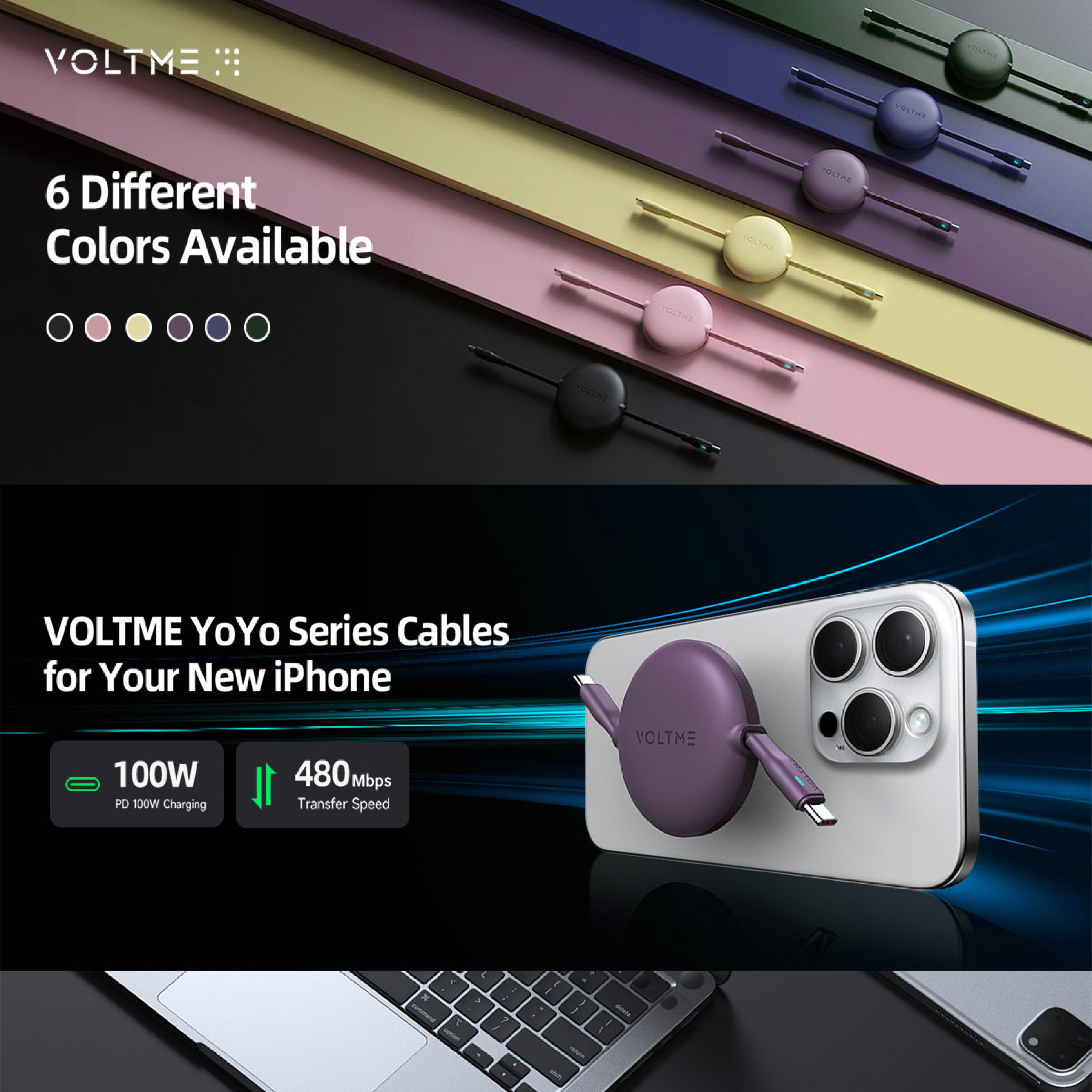 VOLTME POWERLINK YOYO USB-C TO USB-C สายชาร์จ 3A 60W / 5A 100W ยาว 1 ...