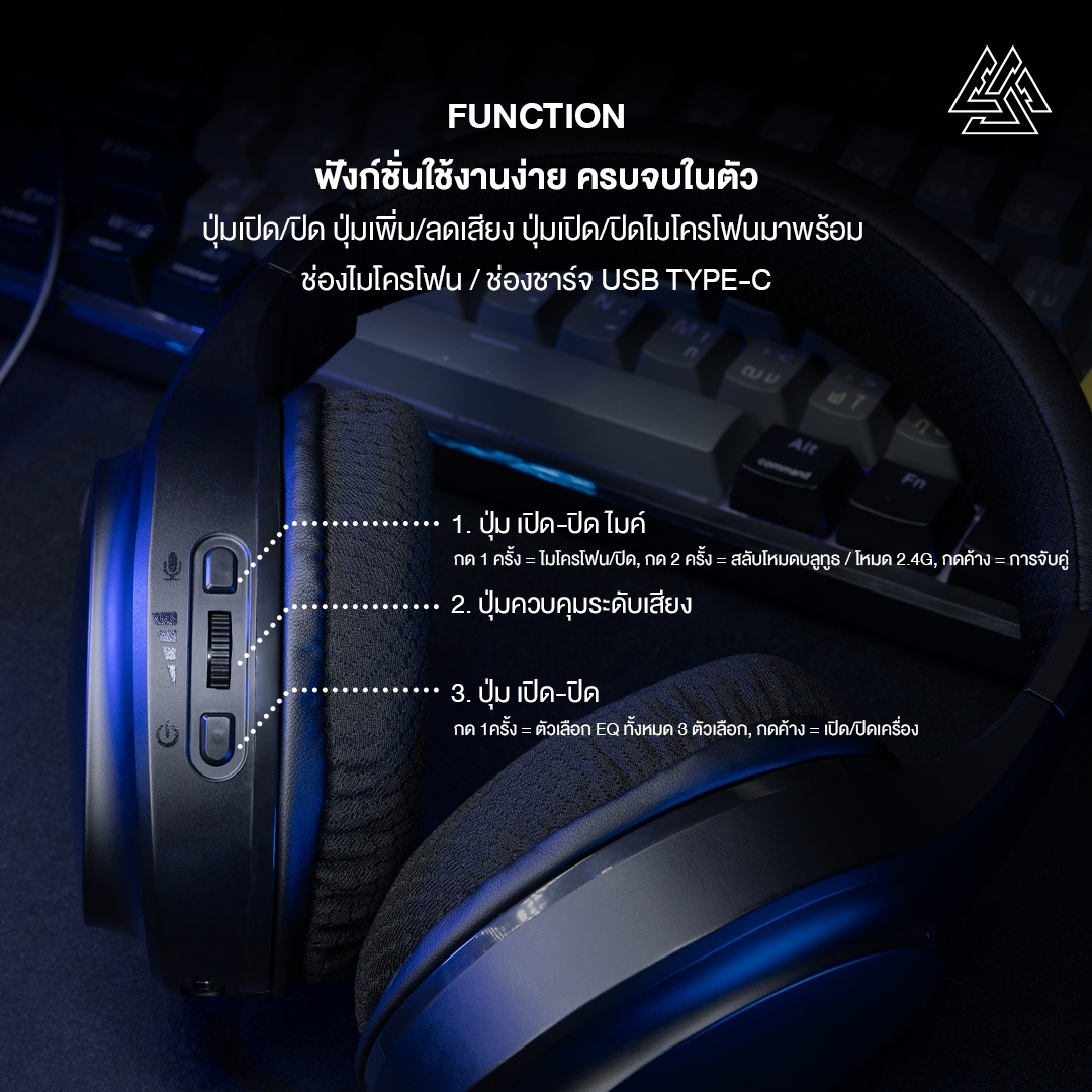 [ประกัน 1 ปี] EGA TYPE-GH3 PRO หูฟังเกมมิ่ง เชื่อมต่อบลูทูธ/ไวร์เลส ถอด ...