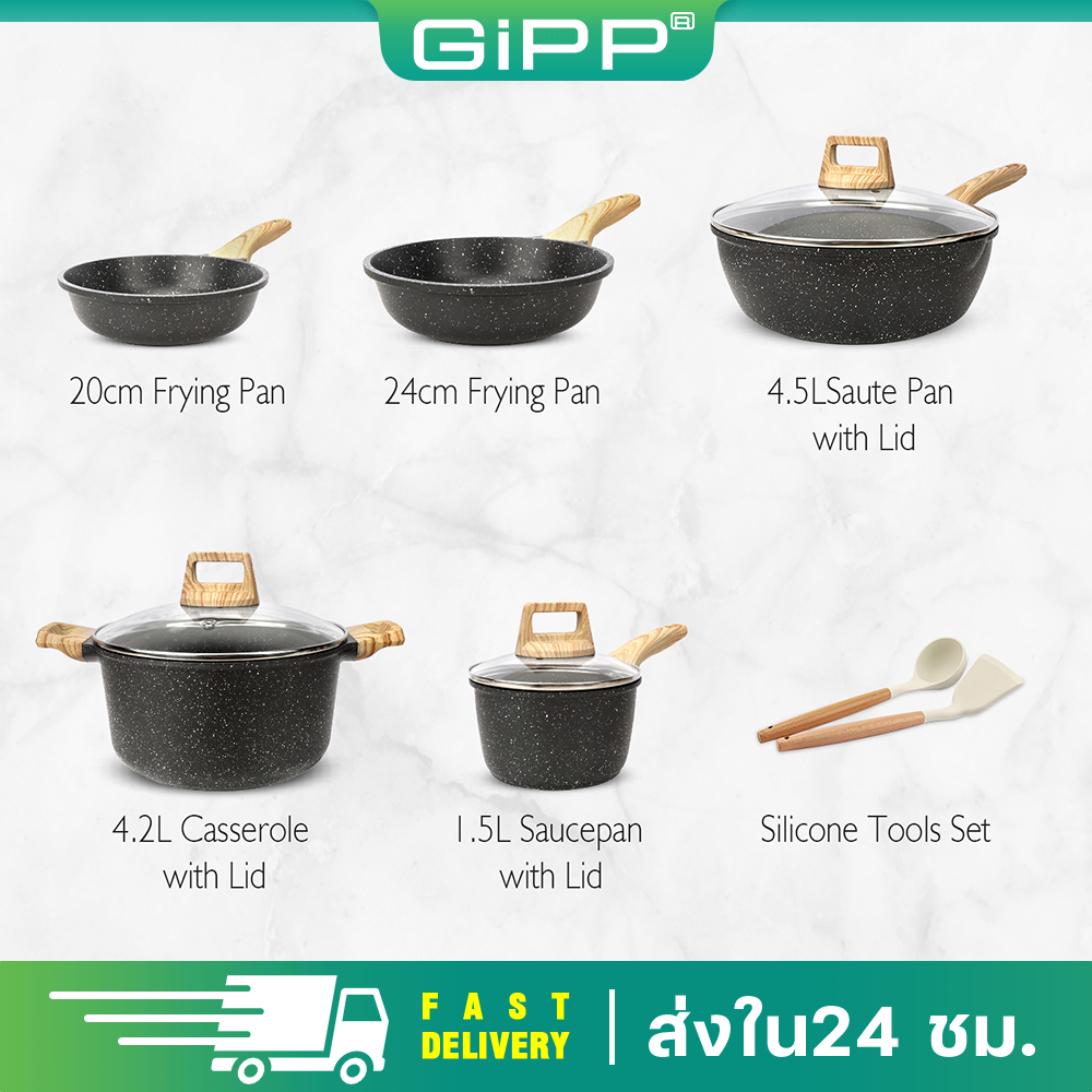 GiPP ชุดกระทะ-7pcs กระทะนำมาพัด ต้ม ทอด หุงข้าวได้หมด ใช้กับเตาทุกประเภท เคลือบสุขภาพ | Shopee ...