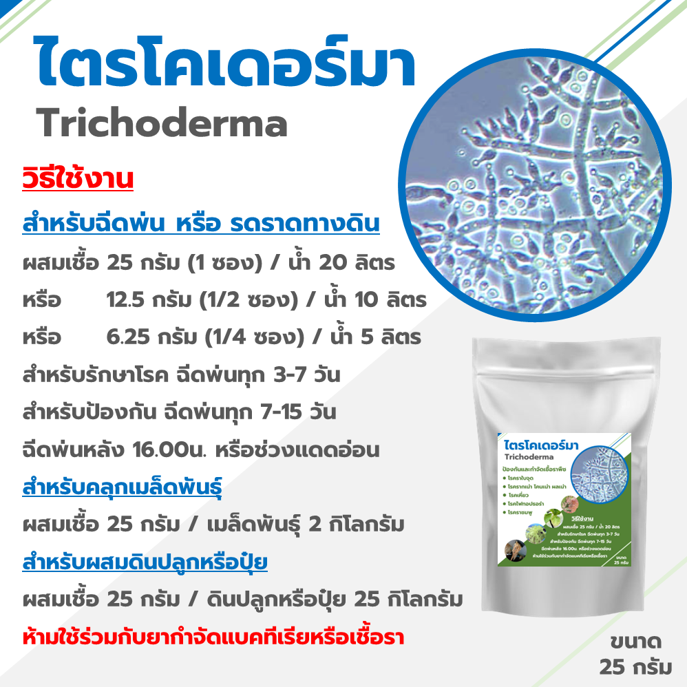 Trichoderma ไตรโคเดอร์มา แบบผง ป้องกันและกำจัดเชื้อราพืชสวน โรครา ใบจุด ...