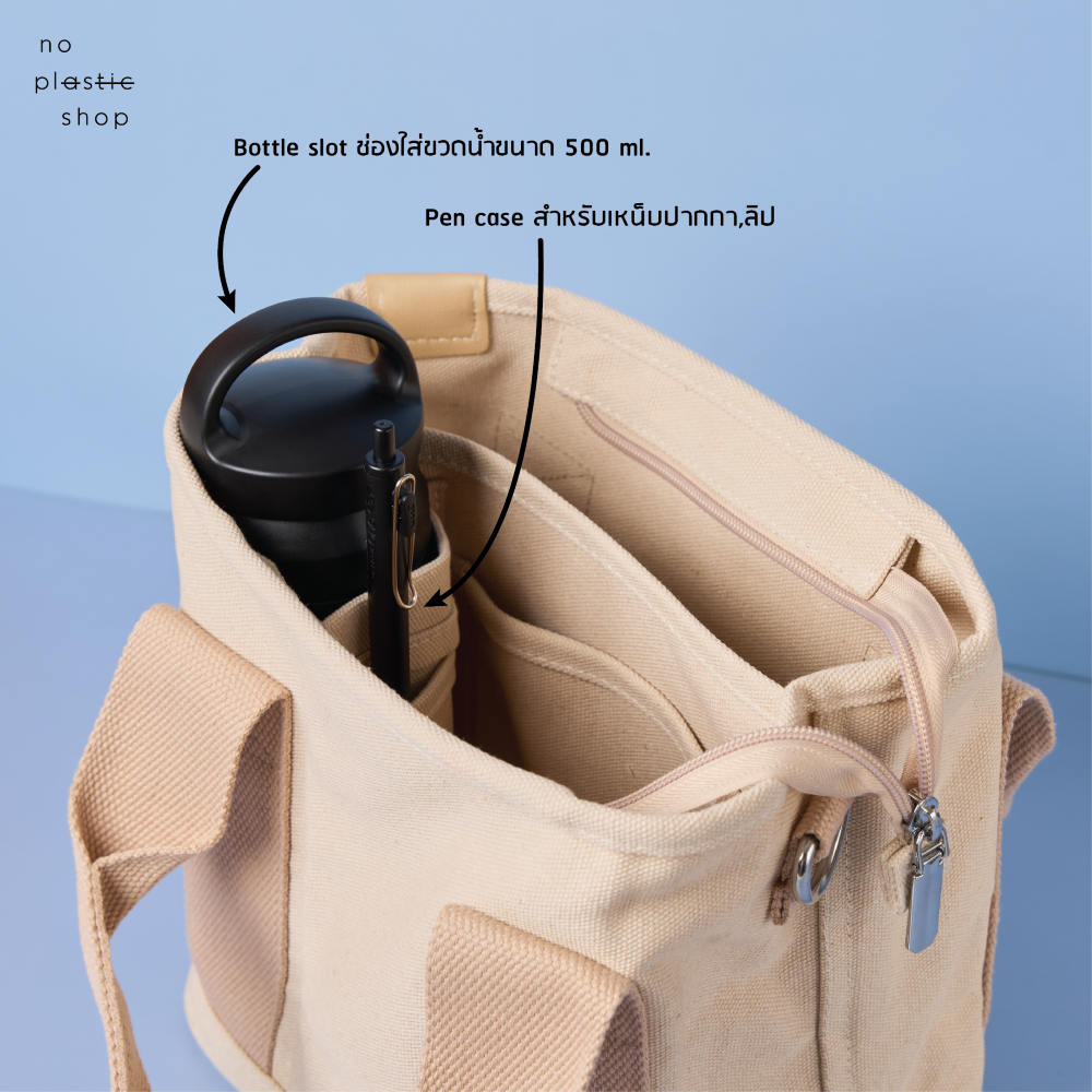 Noplastic Pouch bag with bottle slot กระเป๋าผ้าแคนวาส14 oz. เก็บของและ ...