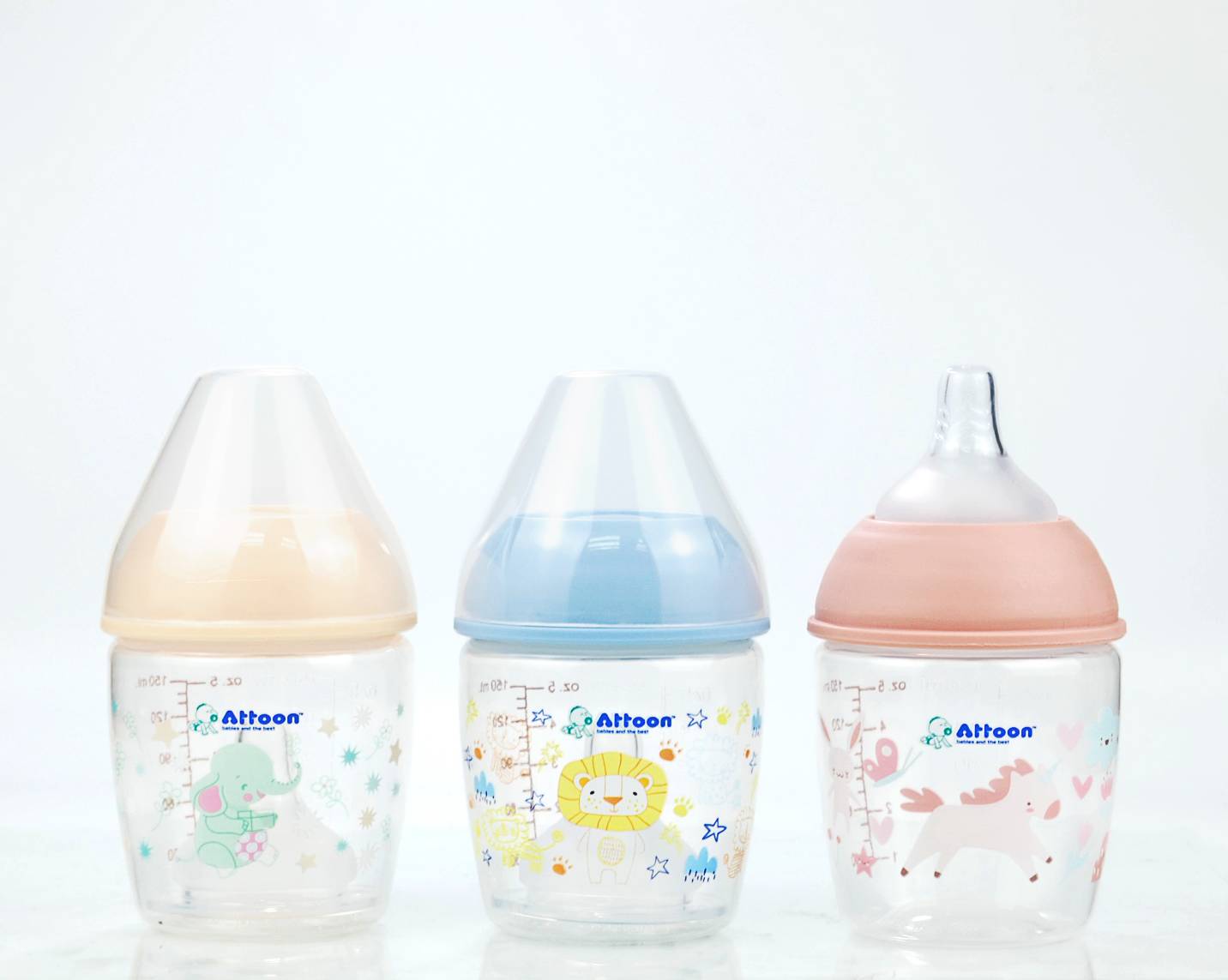 [จุก6แฉก-ไม่ดูดไม่ไหล] Attoon ขวดนมคอแคบ ขวดนมคอกว้าง แอทตูน รุ่น Stop n' Flow ขวดนมเด็ก PP ...