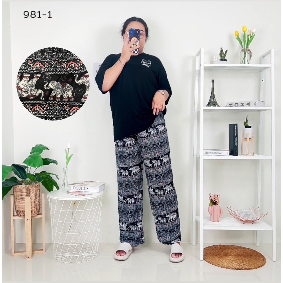 กางเกงขายาว ไซส์ใหญ่ กางเกงขากระบอก พิมพ์ลายช้าง ผ้าหนังไก่ ใส่ได้ทั้งชายและหญิง 981# | Shopee ...