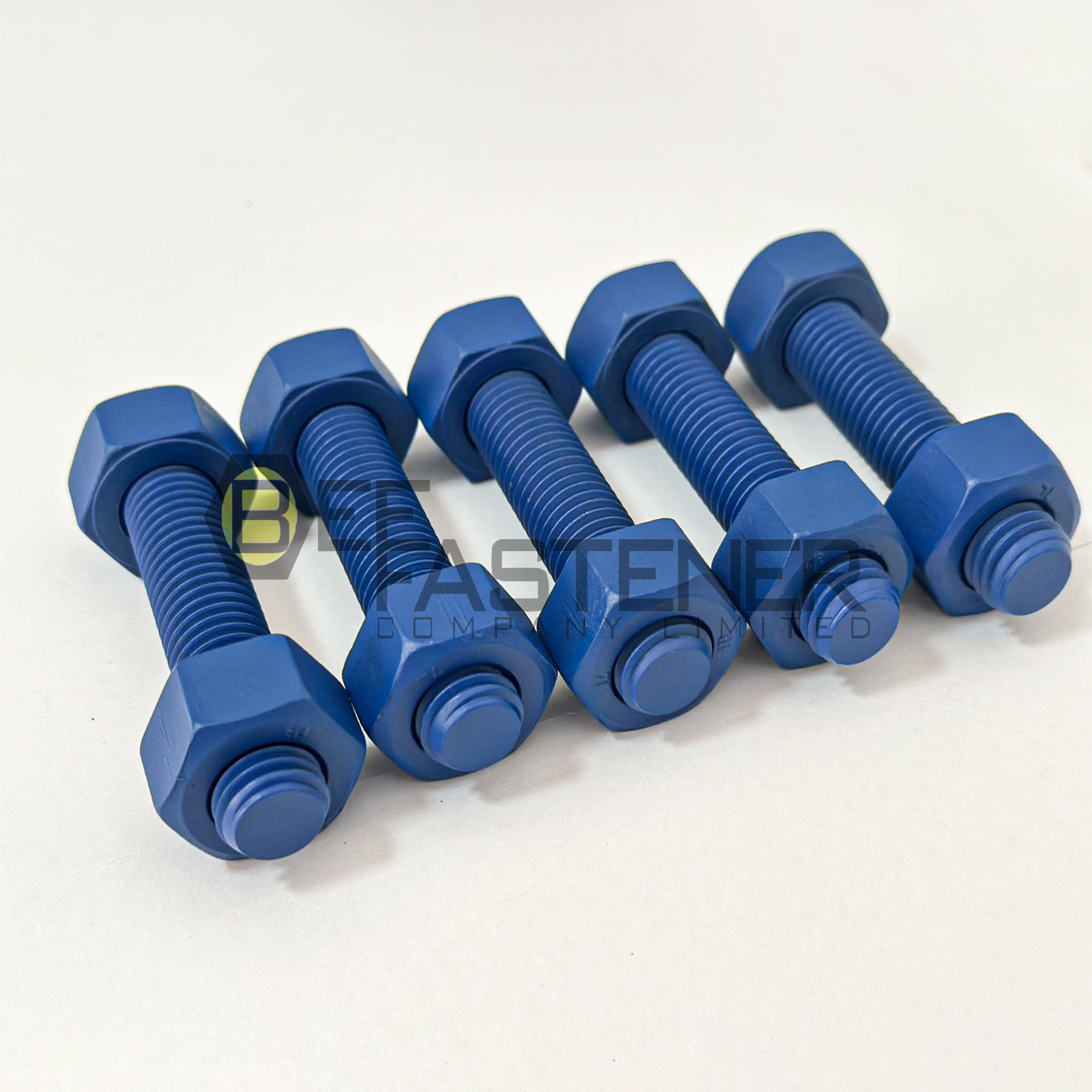 Stud bolt with 2 Hex Nuts ASTM A193 B7/A194 2H PTFE Light Blue Size 5/8" (1 SET) (เลือกความยาว ...