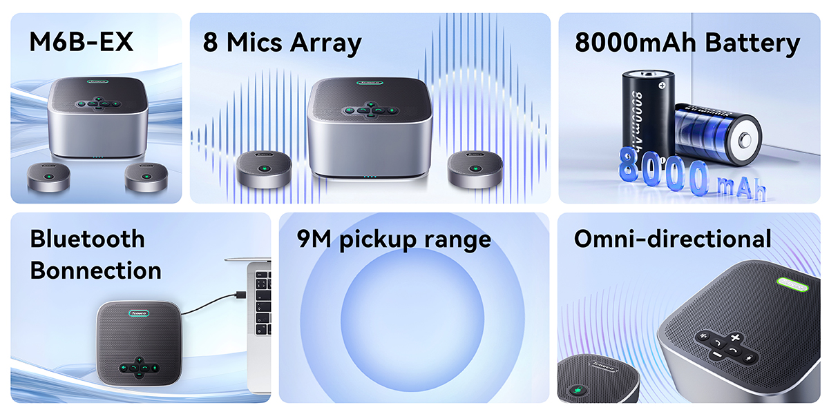 TENVEO Bluetooth Speakerphone Conference พร้อม Mic เสริม *2 ตัว รับ ...