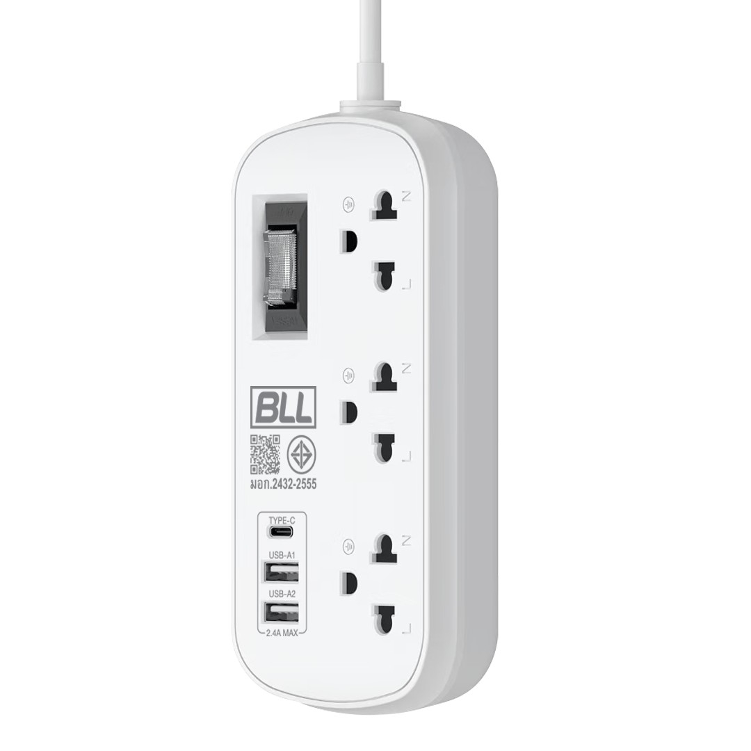 BLL B54 ปลั๊กไฟพกพา 3 ช่อง1สวิตซ์ 2USB 1Type-C สายยาว 3เมตร คุณภาพมาตรฐาน มอก. ประกัน 5ปี ...