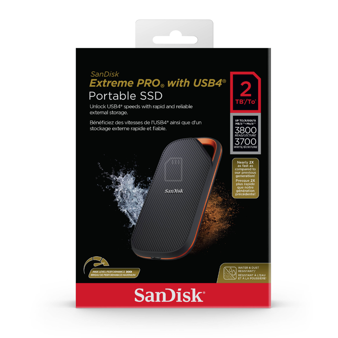 SanDisk Extreme PRO SSD (USB4) 2TB up to speed 3800MB/s read up to 3700MB/s write SDSSDE82-2T00 ...