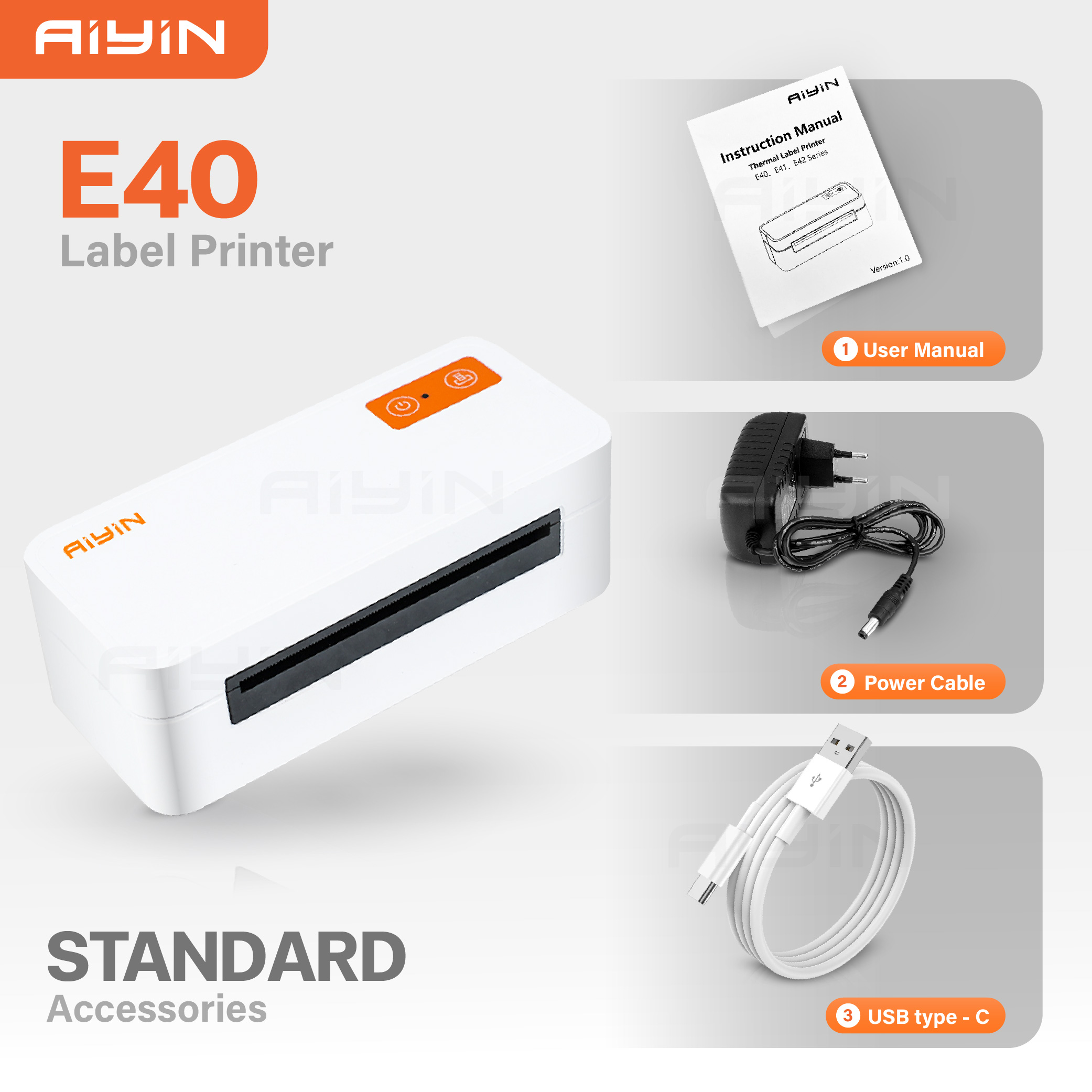 AiYin E40 เครื่องพิมพ์ฉลากสินค้า เครื่องปริ้นความร้อน ใบปะหน้า Label Printer USB BT หน้ากว้าง 25 ...