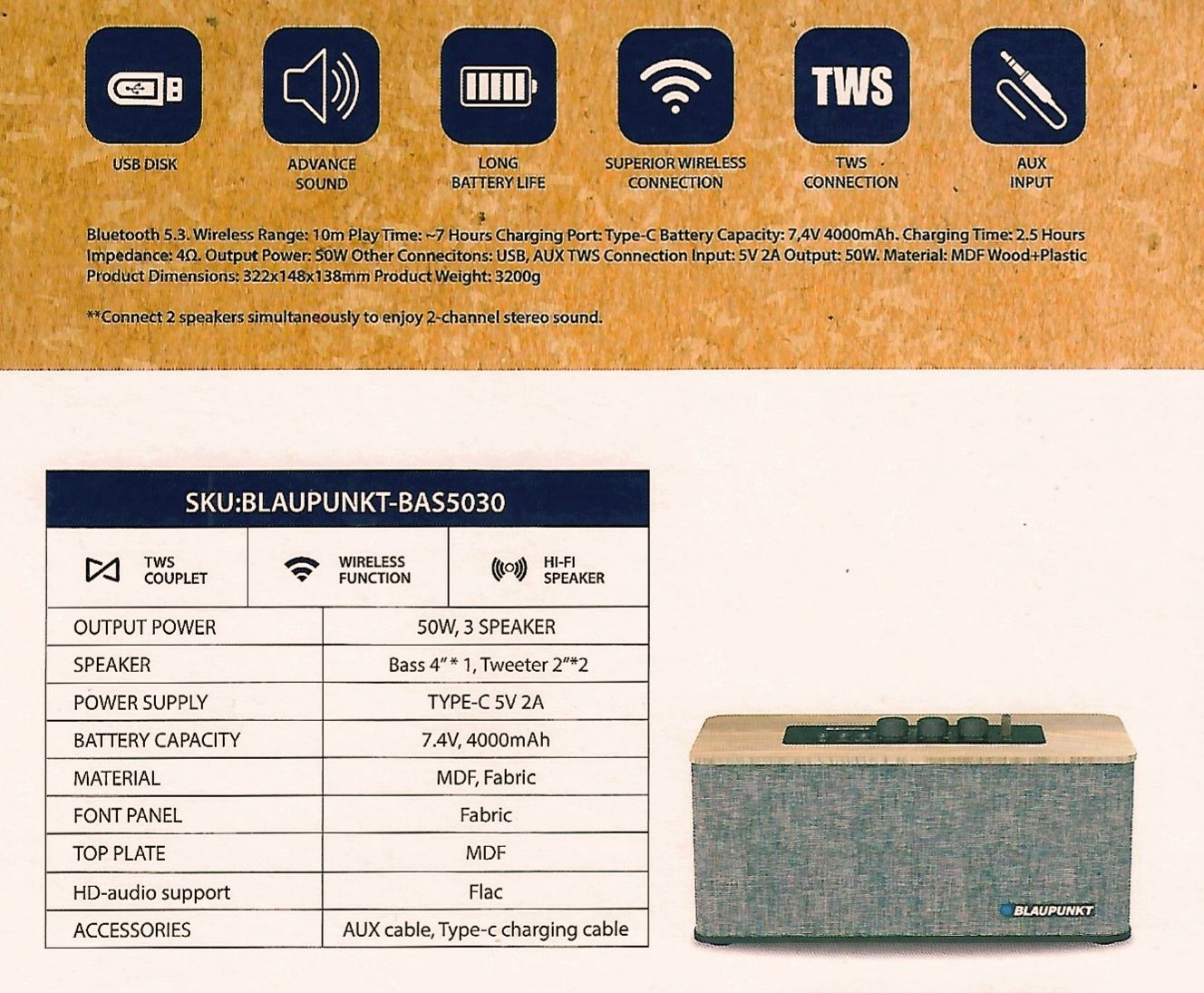 ส่งฟรี BLAUPUNKT ลำโพงไวเลสพกพา bluetooth speaker รุ่น conga BAS5030 ...