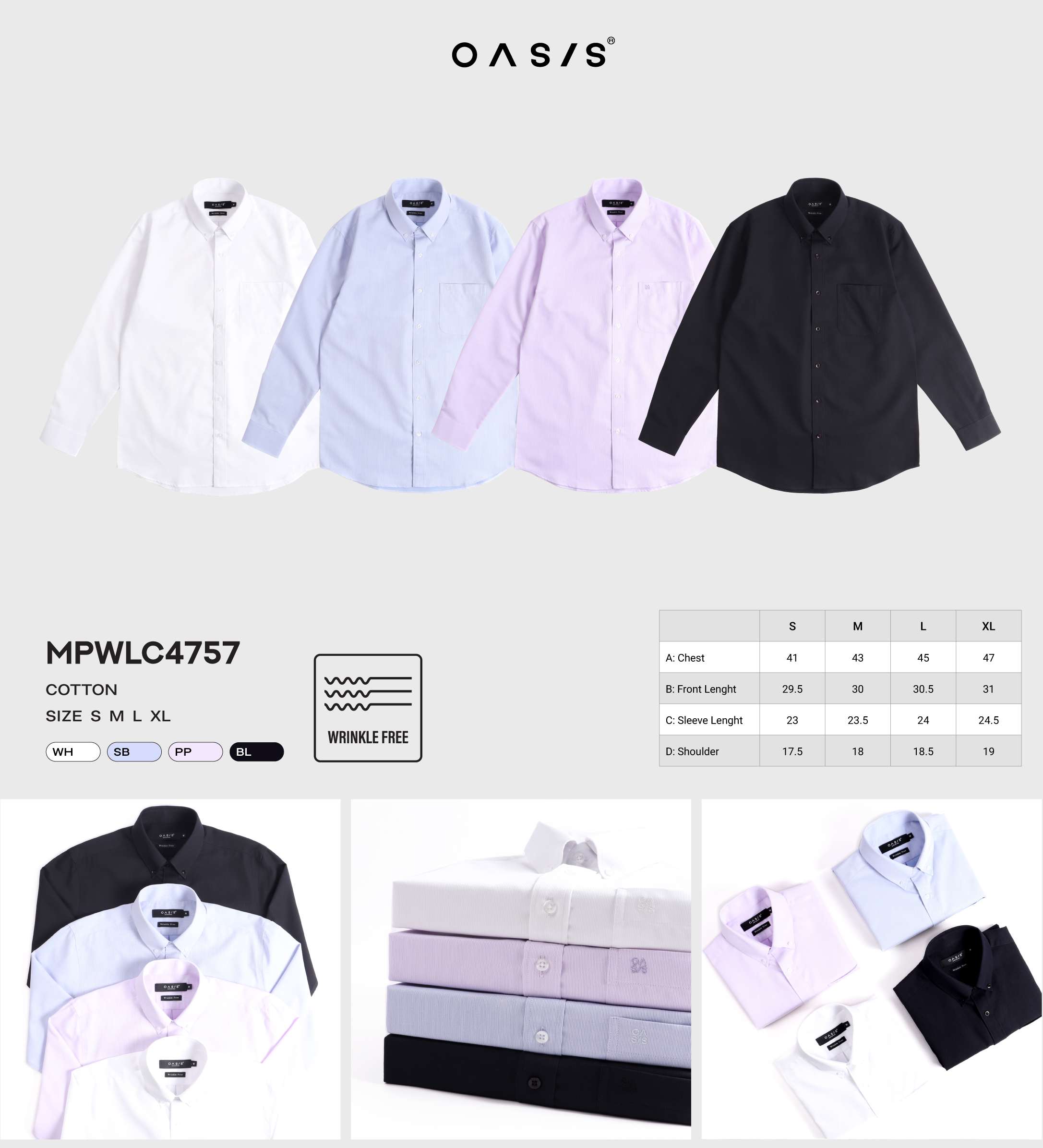 OASIS Masterpiece เสื้อเชิ้ตผู้ชาย รุ่น MPWLC-4757 ผ้าคอตตอน แขนยาว มี ...