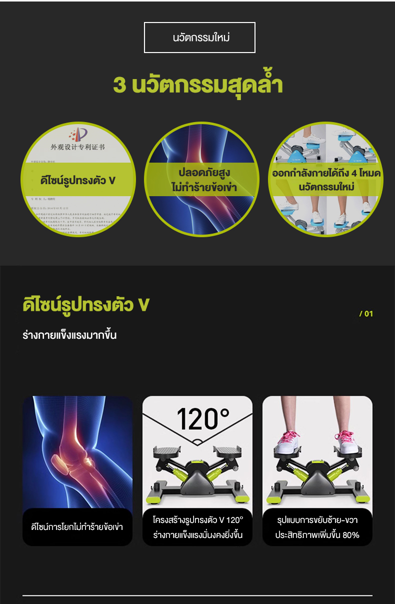 Koraman สเต็ปเปอร์ V-shape stepper เครื่องเหยียบออกกำลังกาย พร้อมเชือกดึง เครื่องบริหารต้นขา ...