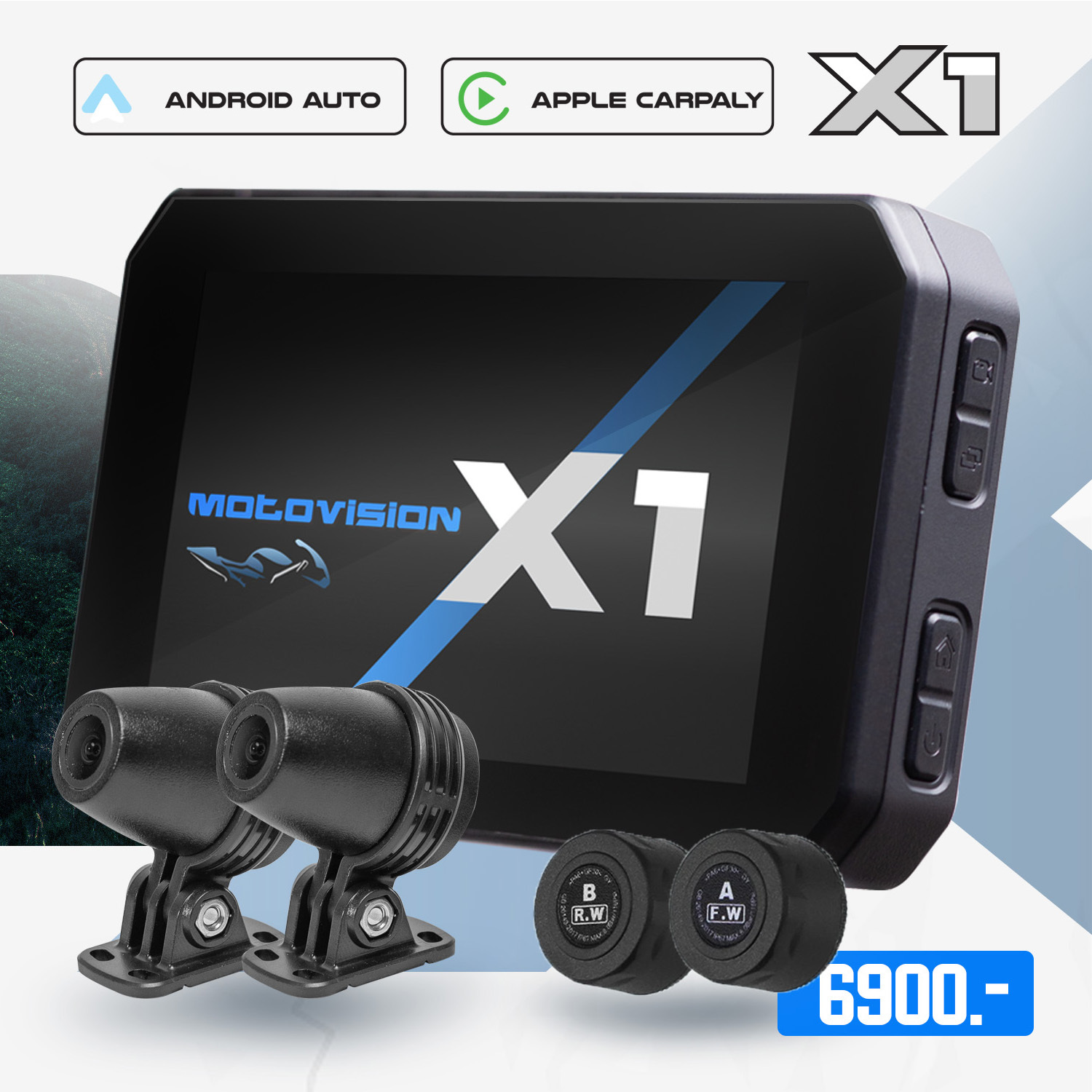 (ติดตั้งฟรี)กล้องมอเตอร์ไซค์ Motovision X1 Apple CarPlay/Android Auto ...