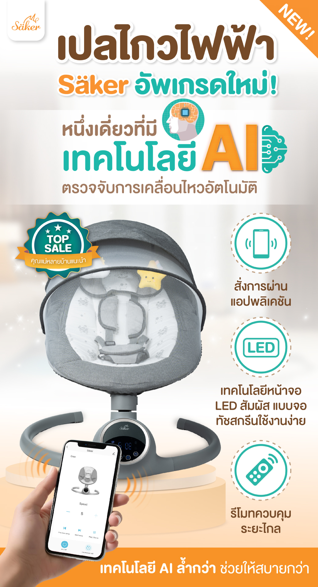 มีมอก.(ลูกหลับนานขึ้น)เปลไกวไฟฟ้า ปลอดสารพิษ Sakerเทคโนโลยี AI สั่งผ่านแอพ พร้อมตรวจจับการ ...