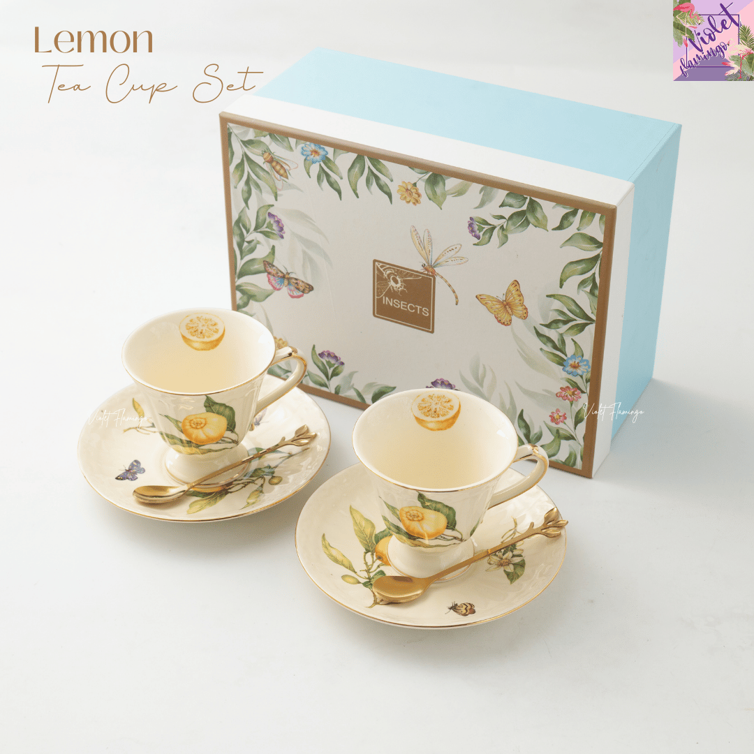 Violet Flamingo Lemon Tea Set / Tea Cup Set ชุดน้ำชา/ ชุดแก้วชา ลายเล ...