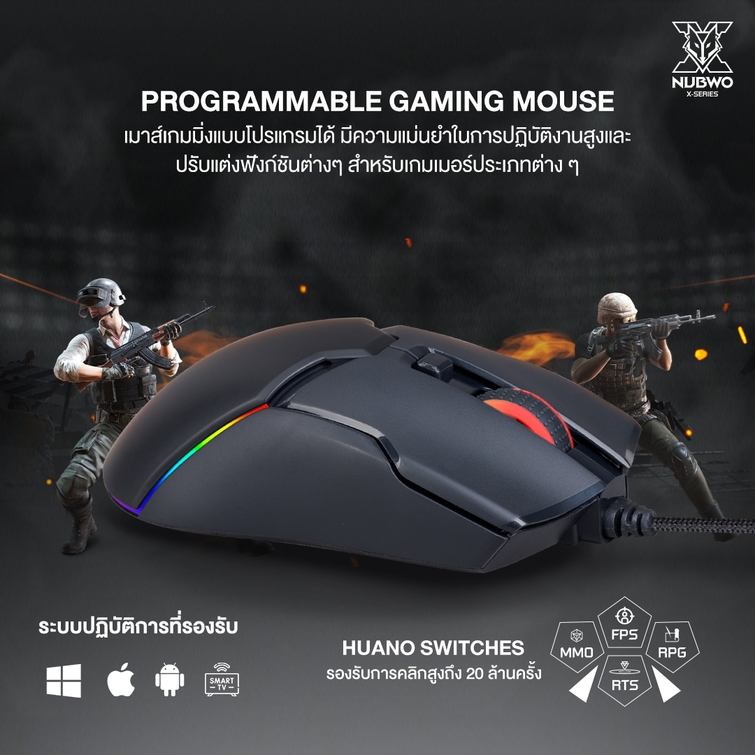 Nubwo WIRED MACRO MOUSE เมาส์เกมมิ่งมีไฟ RGB ปรับ DPI ได้ รุ่น X58 รับ ...