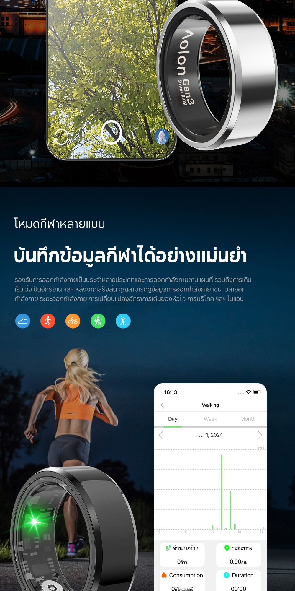 Aolon Ring Gen 3 Smart Ring แหวนสุขภาพ แหวนวัดการเต้นหัวใจ แหวนนับก้าว ...