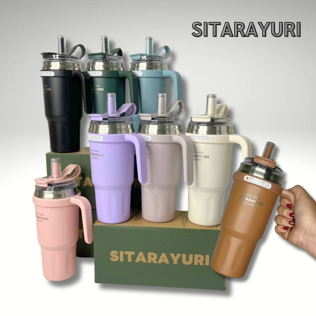 SITARAYURI แก้วยูริหูจับข้าง เก็บอุณหภูมิร้อน&เย็น สแตนเลส304 เปิดจิบดื่มหรือดูดจากหลอด 2 แบบได้ ...
