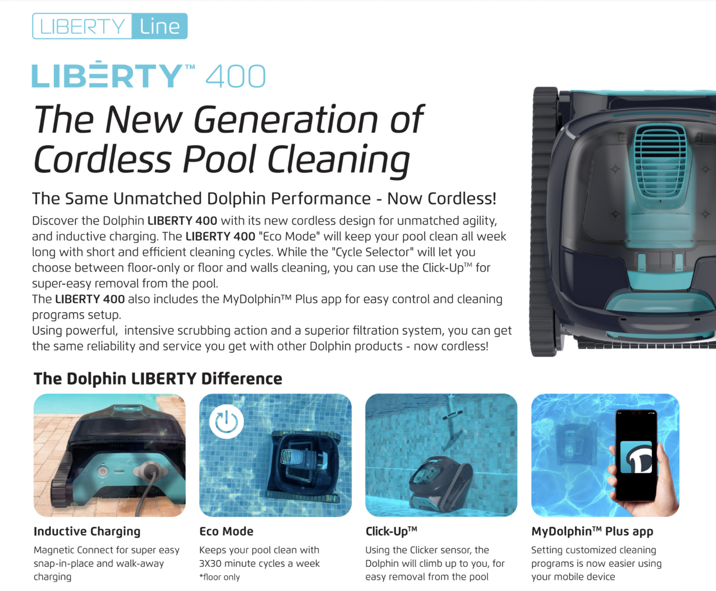 Dolphin LIBERTY 400 Cordless Pool Cleaning หุ่นยนต์ทำความสะอาดสระว่าย ...