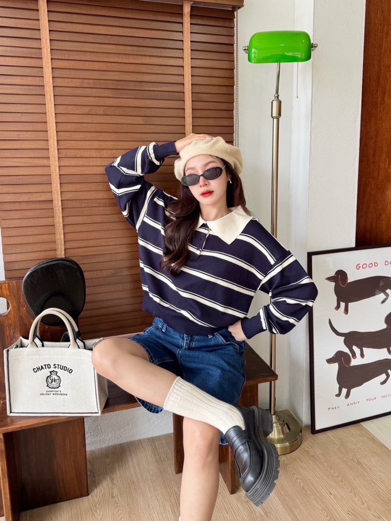 เสื้อโปโลแขนยาวผ้าไหมพรมทอลาย งาน WARIN กระดุมหน้า WRPL0020 | Shopee ...