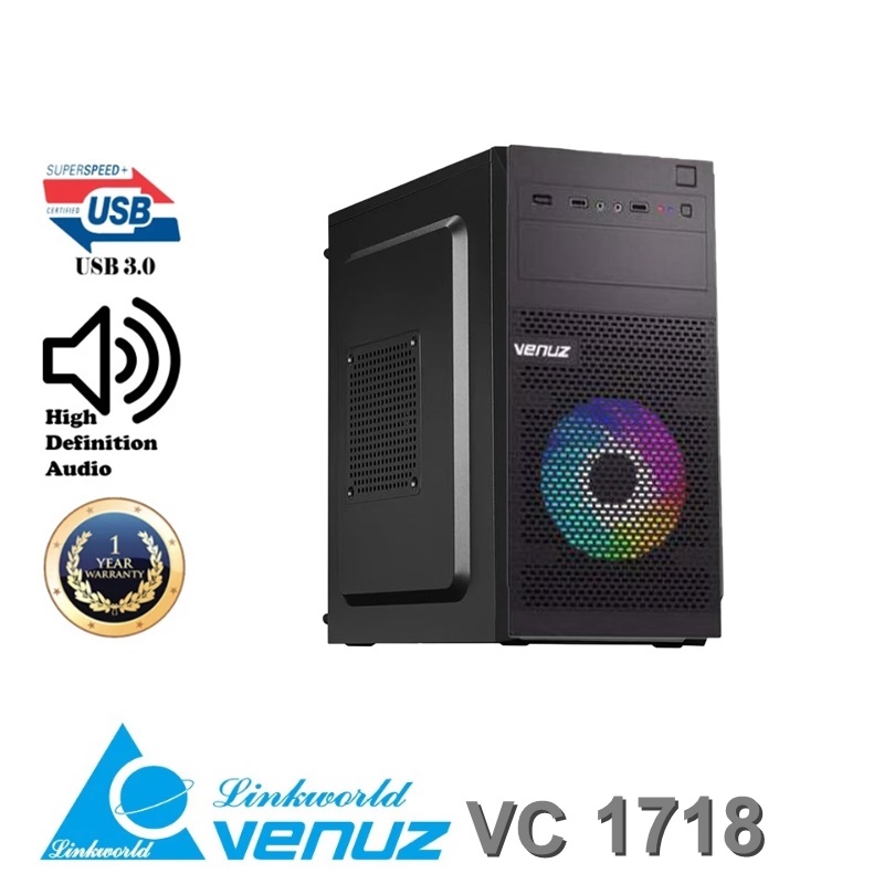 VENUZ เคสฝาข้างใส m-ATX Computer Case VC1709A / VC1717 /VC1718 มีไฟRGB ...