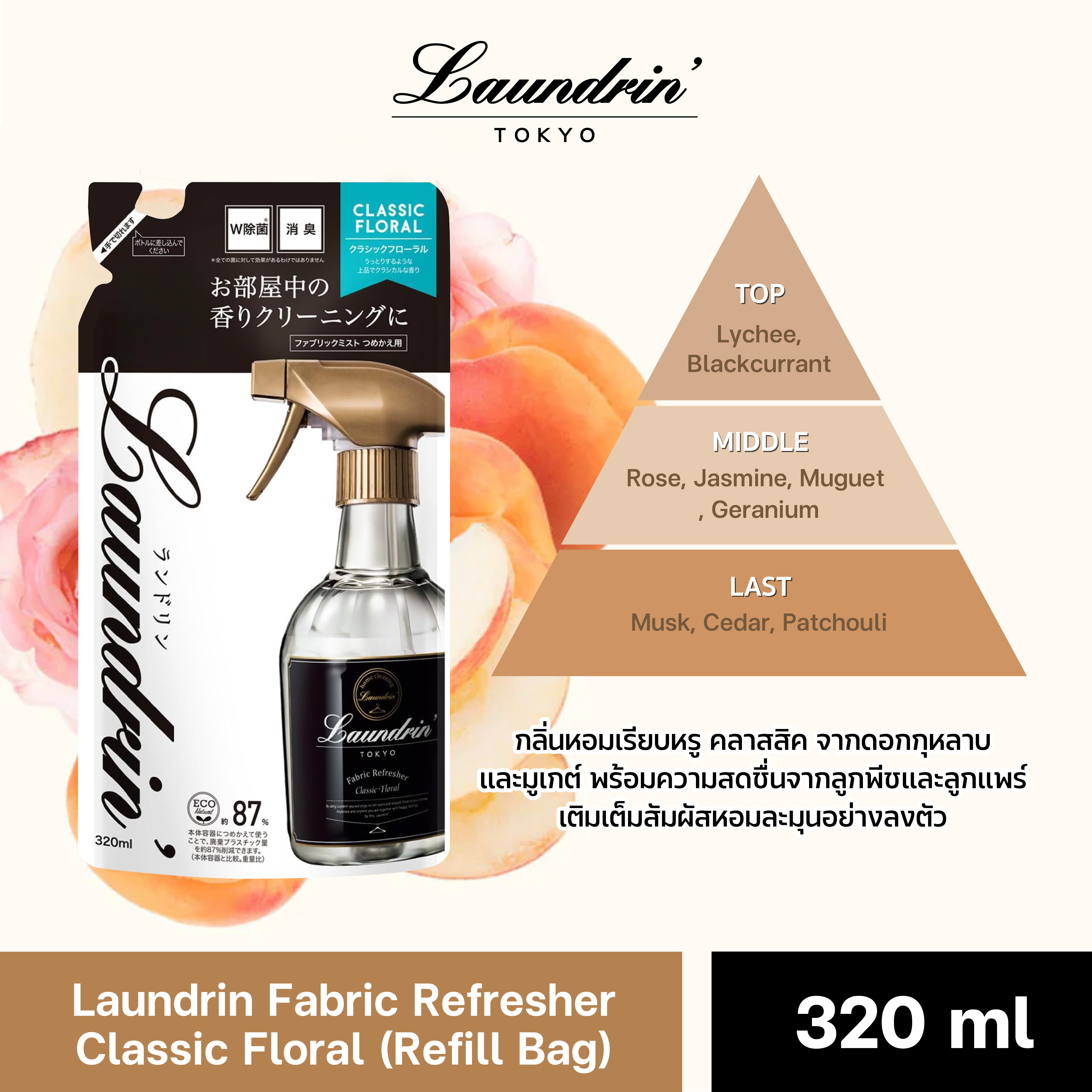 Laundrin Fabric Refresher Refill Bag 320 ml ลอนดริน สเปรย์ฉีดผ้าหอม ชนิดถุงเติม 320 มล. หอม ...