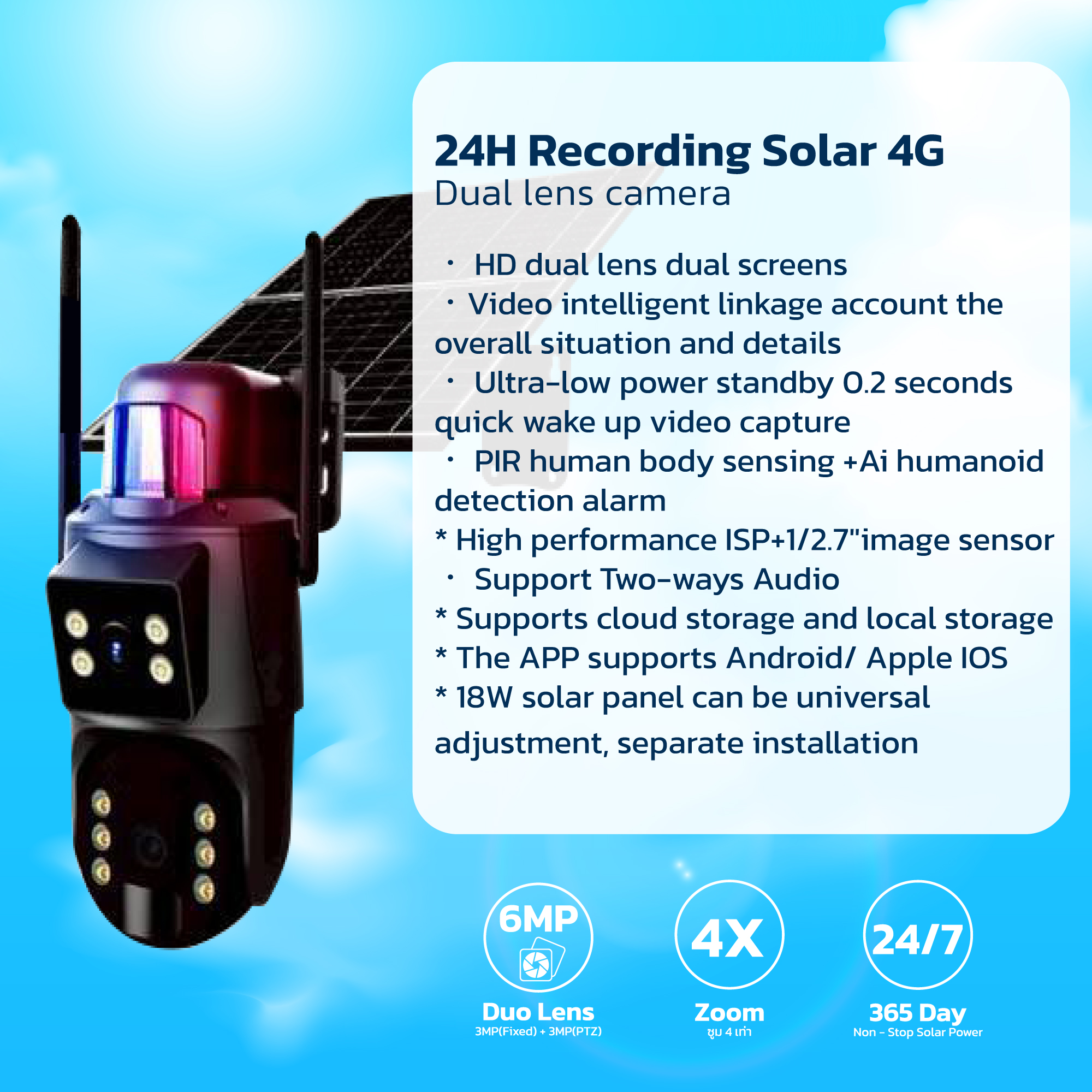 กล้องวงจรปิด GLINK รุ่น RBX-SL100 Black :GLINK PTZ Camera Solar 4G ...