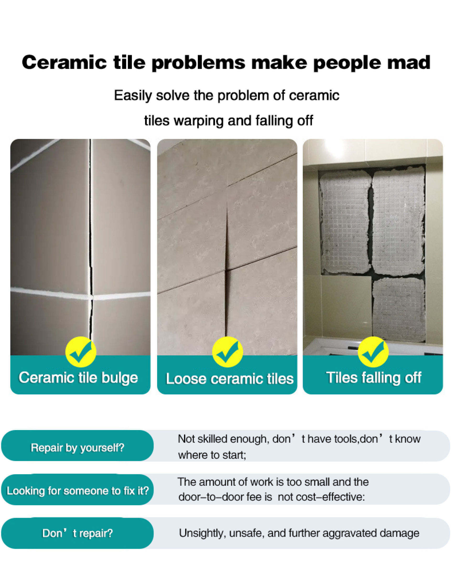 High-efficiency tile adhesive, tile repair agent, crack repair, tile ...