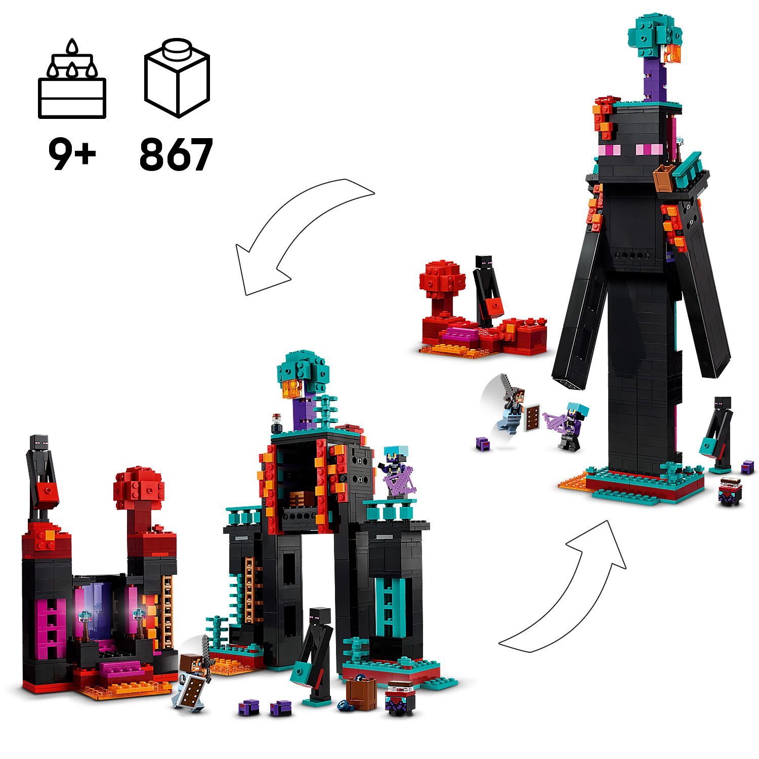 LEGO Minecraft 21279 The Enderman Tower (867 Pieces), Building Blocks ...