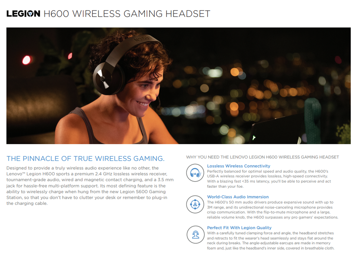 Lenovo Legion H600 Wireless Gaming Headset (Stingray) (GXD1C98345 ...