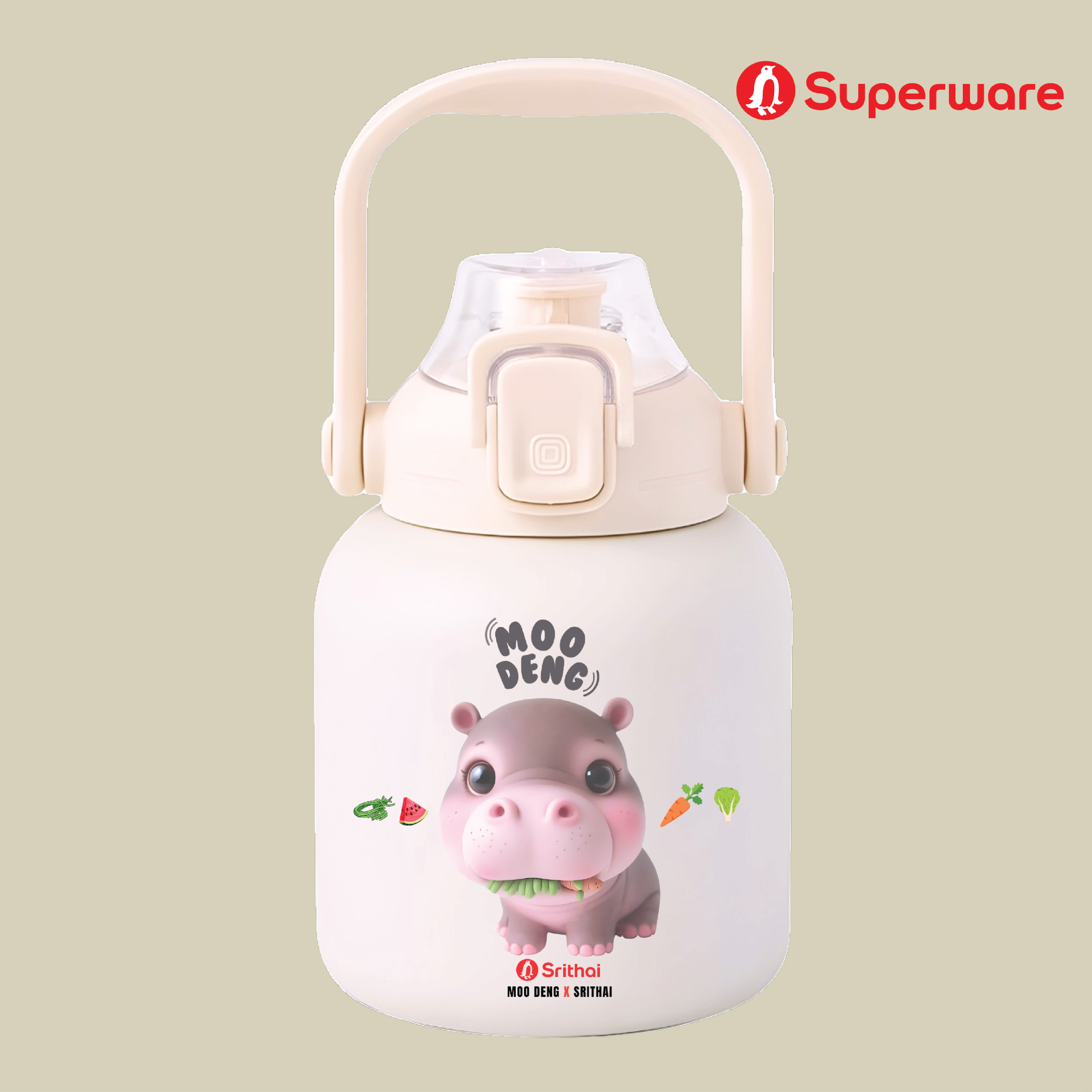 Srithai Superware กระบอกน้ำลายหมูเด้ง (Moodeng Tumbler) 800มล.สินค้าลิขสิทธิ์แท้ กระบอกน้ำ หมู ...