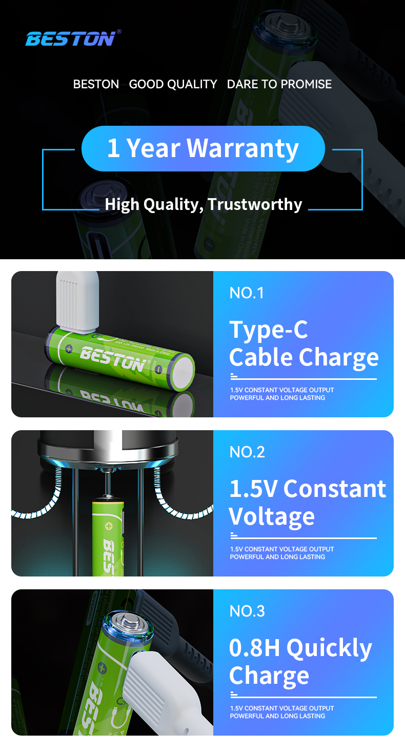 ถ่านชาร์จ Beston USB Battery Type-C ชาร์จเร็ว ถ่าน AAA 900mWh 1.5V Li ...